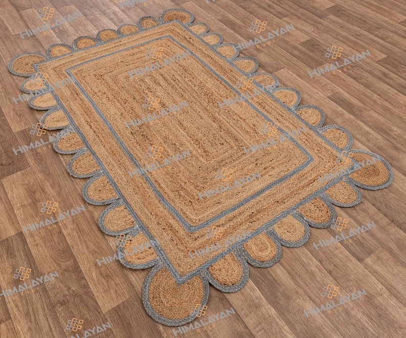 Grey Jute Scalloped Handmade Rug Customize in Any Size and - Etsy