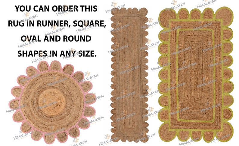 Scalloped Jute Rug Light Blue Jute Scallop Boho Decor - Etsy