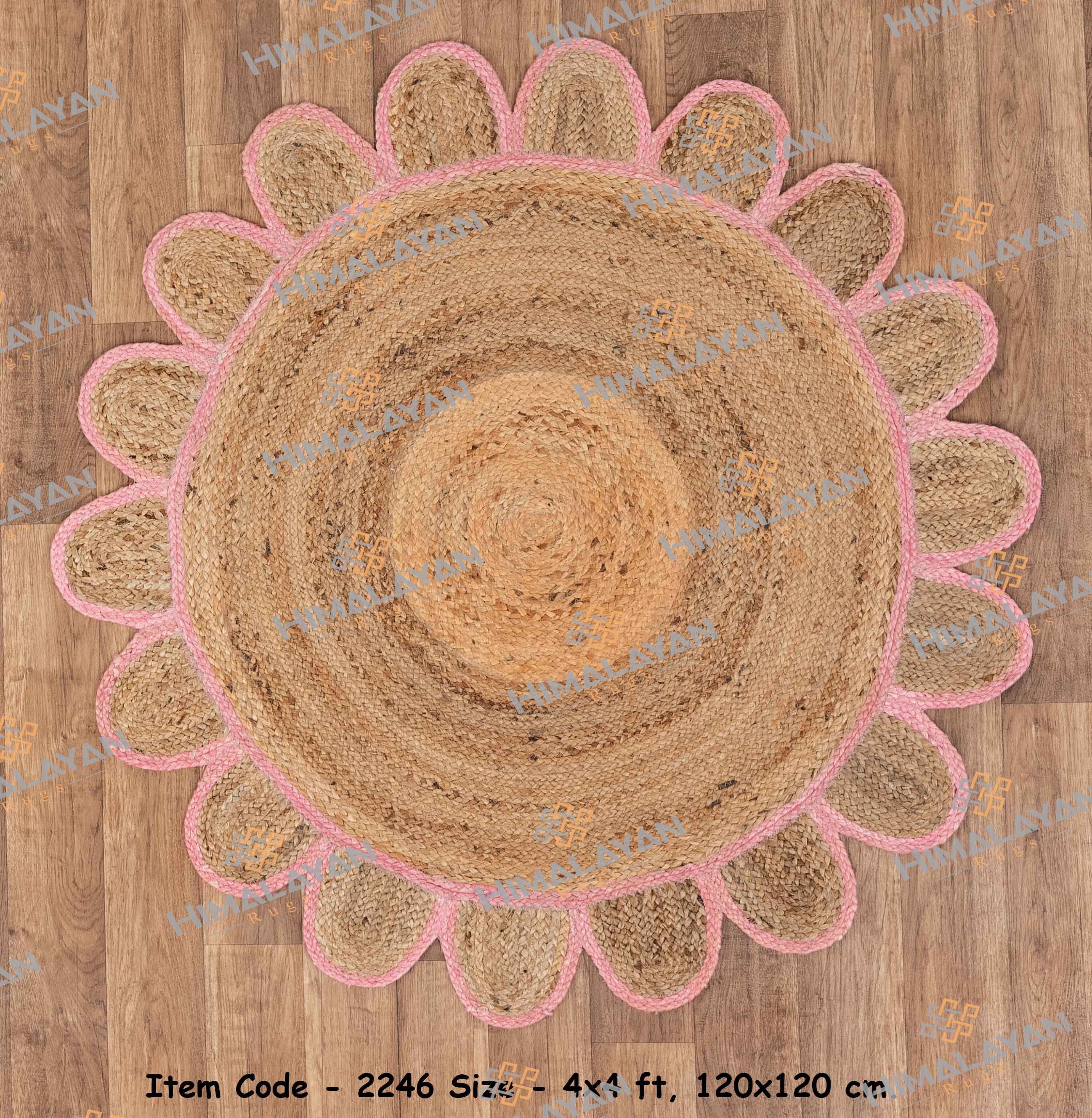 Round Jute Scallop Rug Pink Customize in Any Size & Shape PS | Etsy