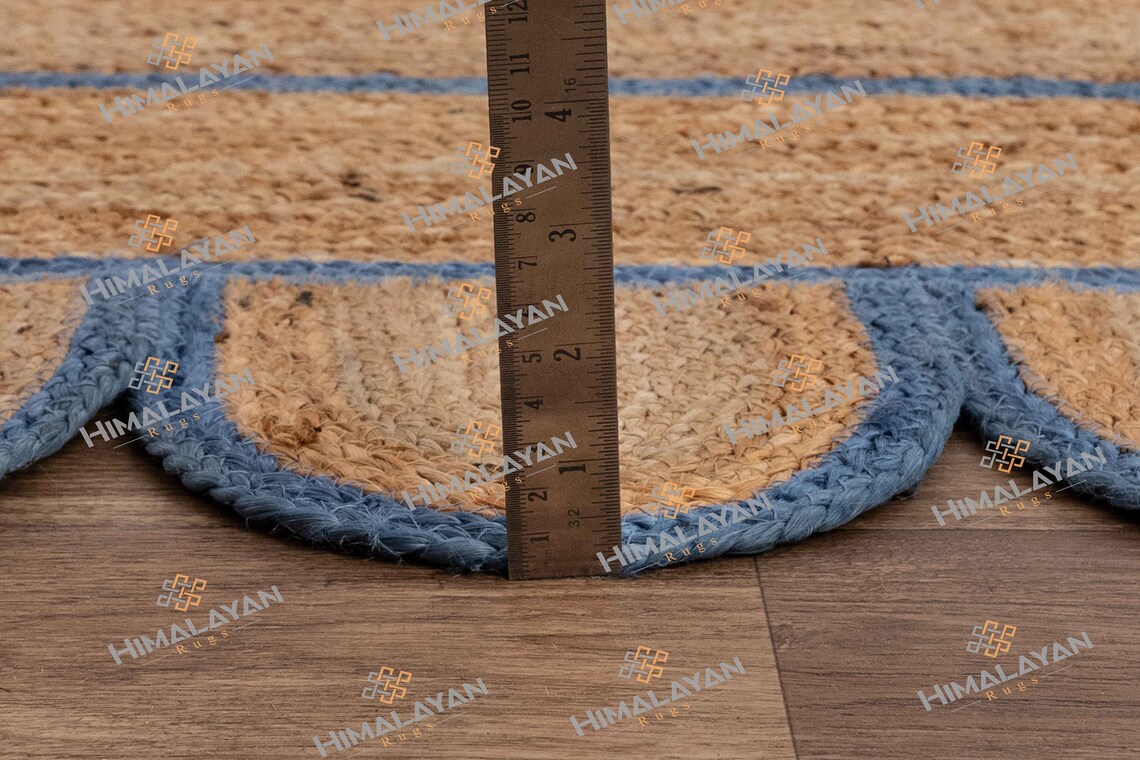 French Blue Jute Scallop Handmade Rug Jute Rugs Customise in - Etsy