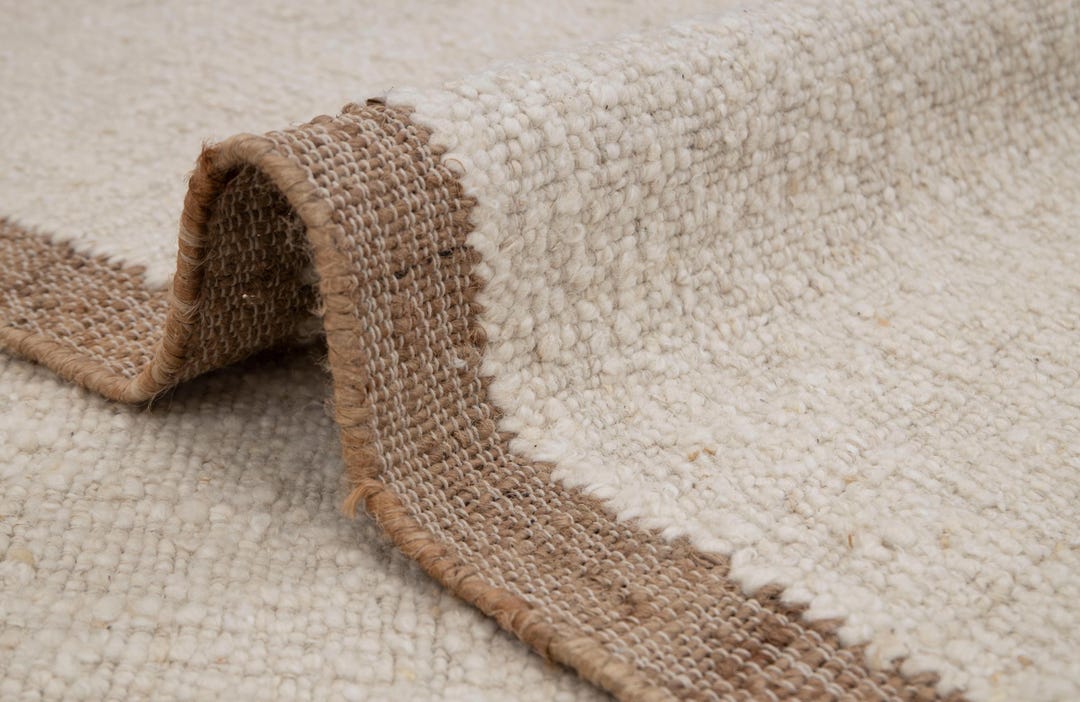 Natural Wool Jute Ivory Solid Plain High Quality Hand Woven Premium ...