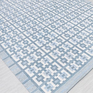 Ivory Blue Scandinavian Design High Quality Hand Woven Flatweave Kilim ...