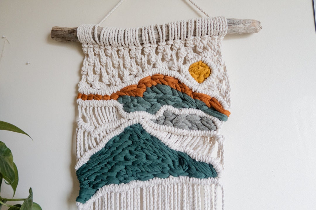 Macrame Wall Hanging Sunset Mountains Macrame Landscape Art Mountain ...
