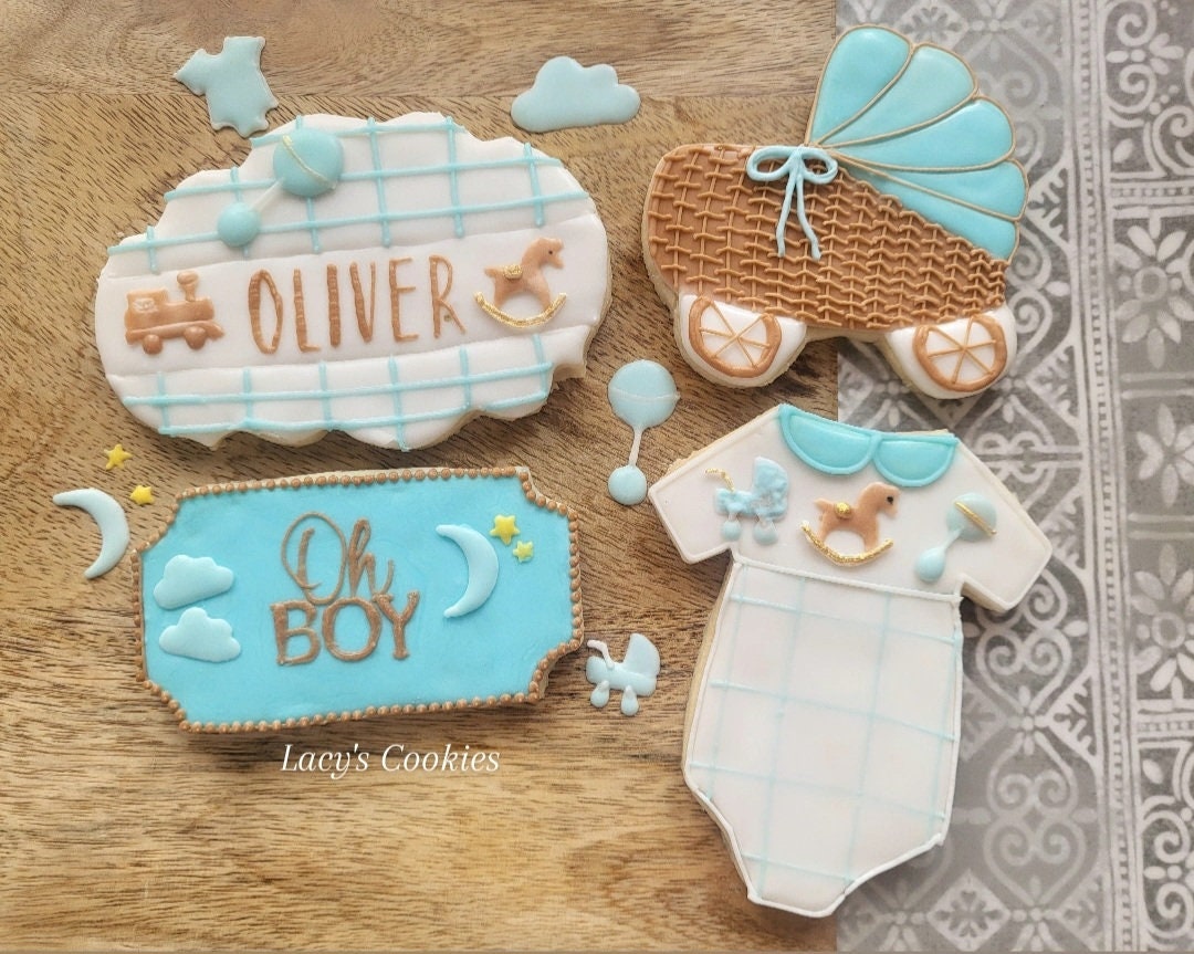 12 Baby Shower Cookies, Baby Boy Shower Cookies, Oh Boy Cookies ...