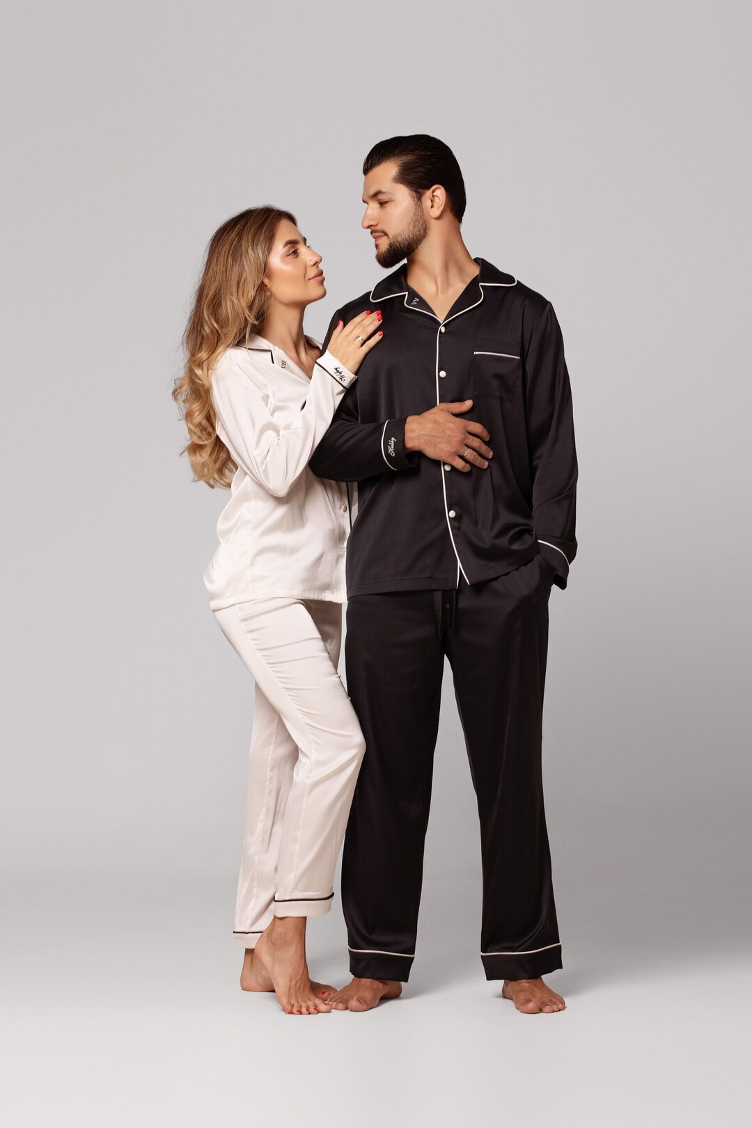Couple Pajamas Satin Silk Pajama Honeymoon Pajamas Personalized
