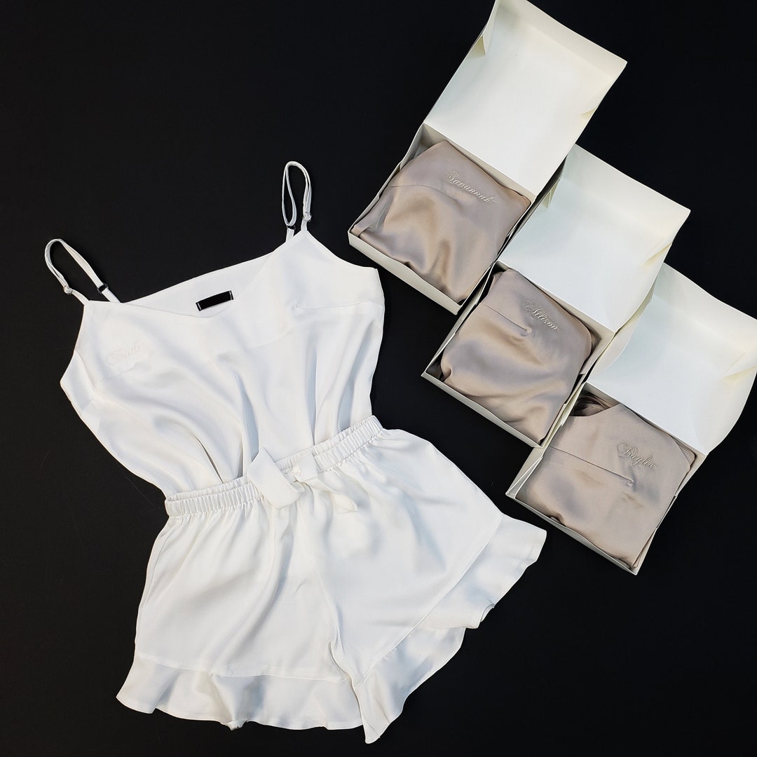 Cami Set \ Bridal Pajama \ Top \ Shorts \ Embrodiery \ Brideamaid ...