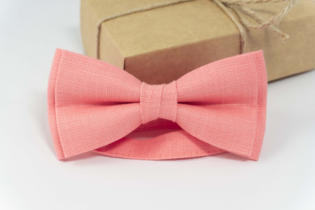 Salmon Color Linen Bow Tie - Best Men's Skinny Ties - Elegant Groomsmen ...