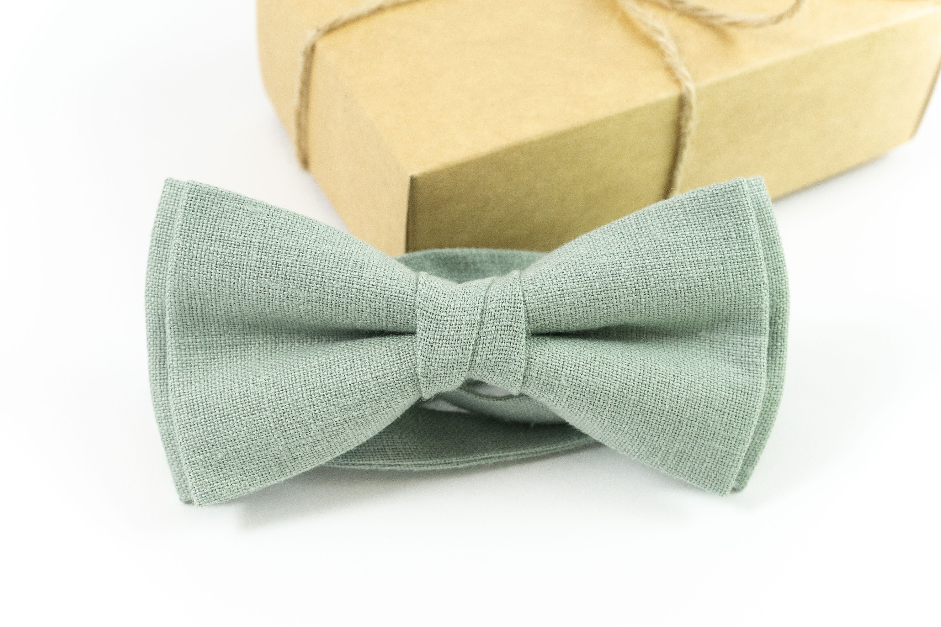 Dusty sage green linen bow tie for weddings sage green bow | Etsy