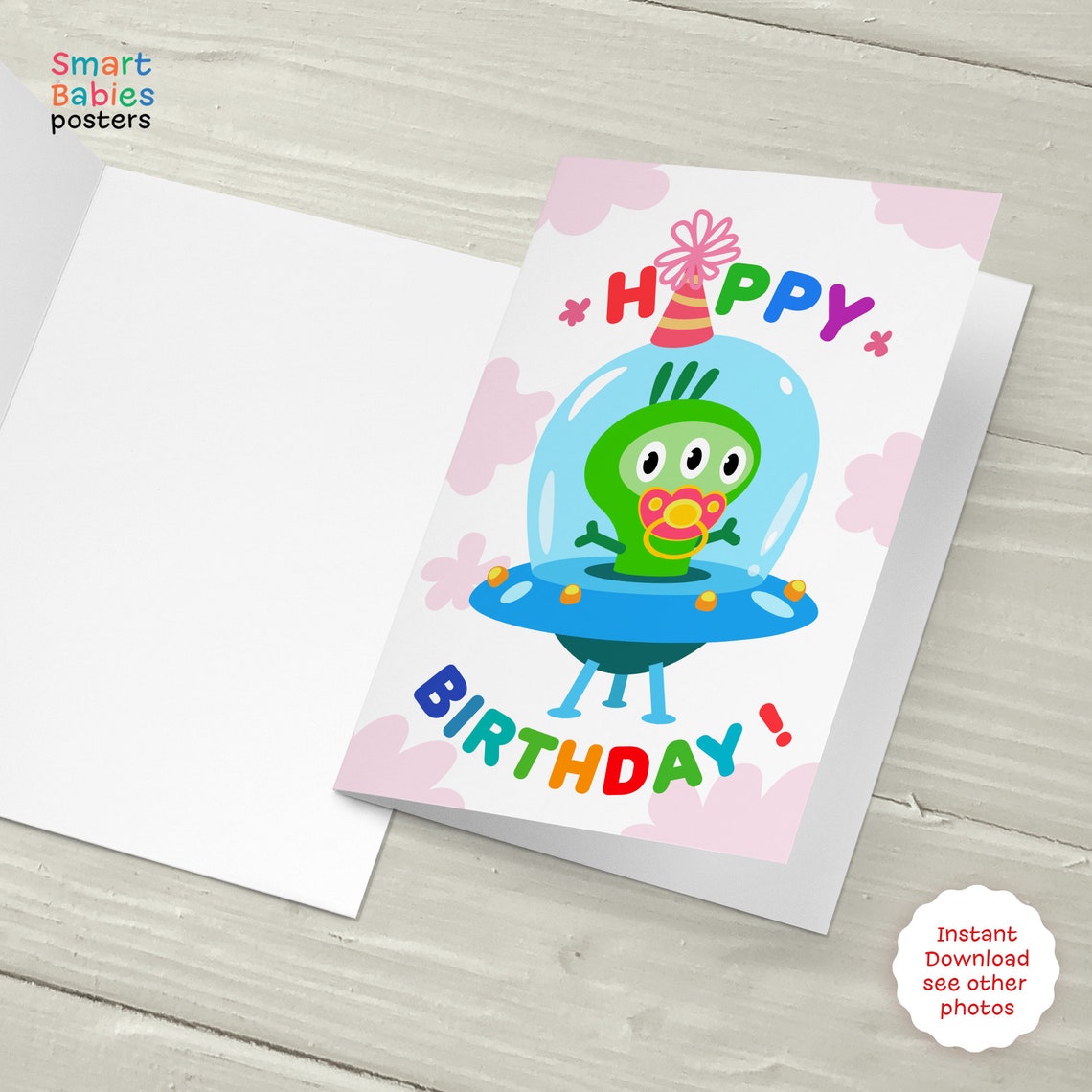 UFO Birthday Card Alien Digital Greeting Cards Space Birthday Party - Etsy