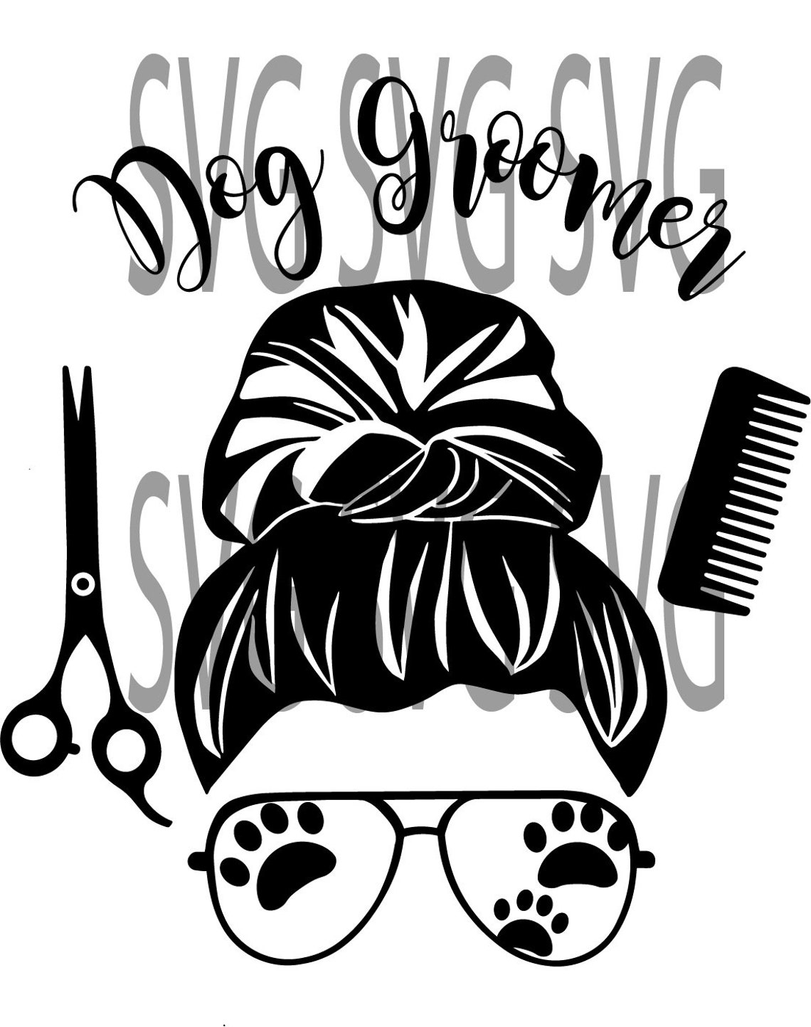 Messy Bun Dog Groomer SVG Cut File | Etsy