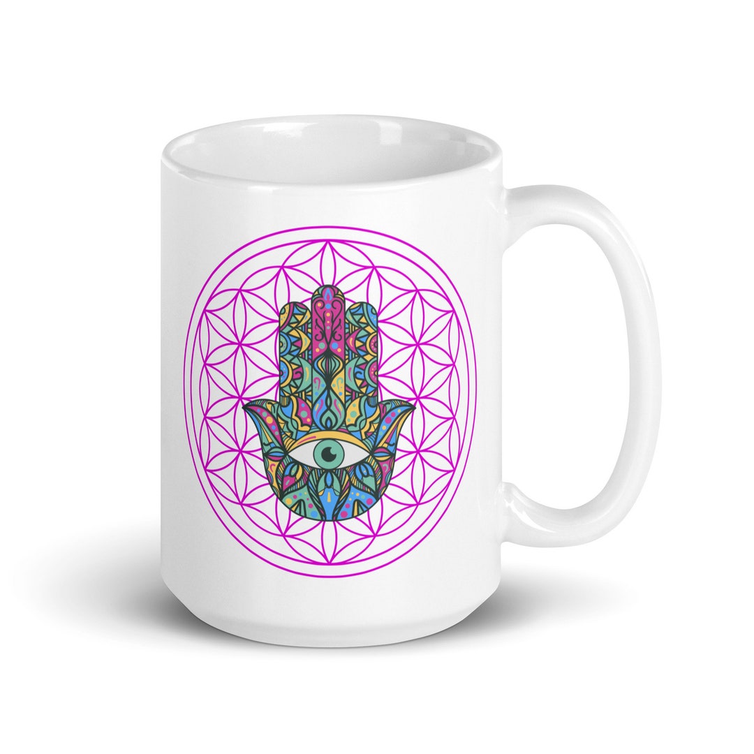 Hamsa hand of Fatima & Flower of Life Coffee Mug. Gifts Under 30 ...