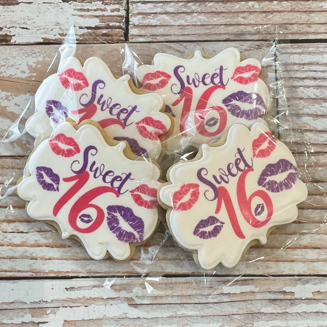 1 Dozen Sweet 16 Sixteen Decorated Sugar Cookies Sweet Sixteen Cookies ...