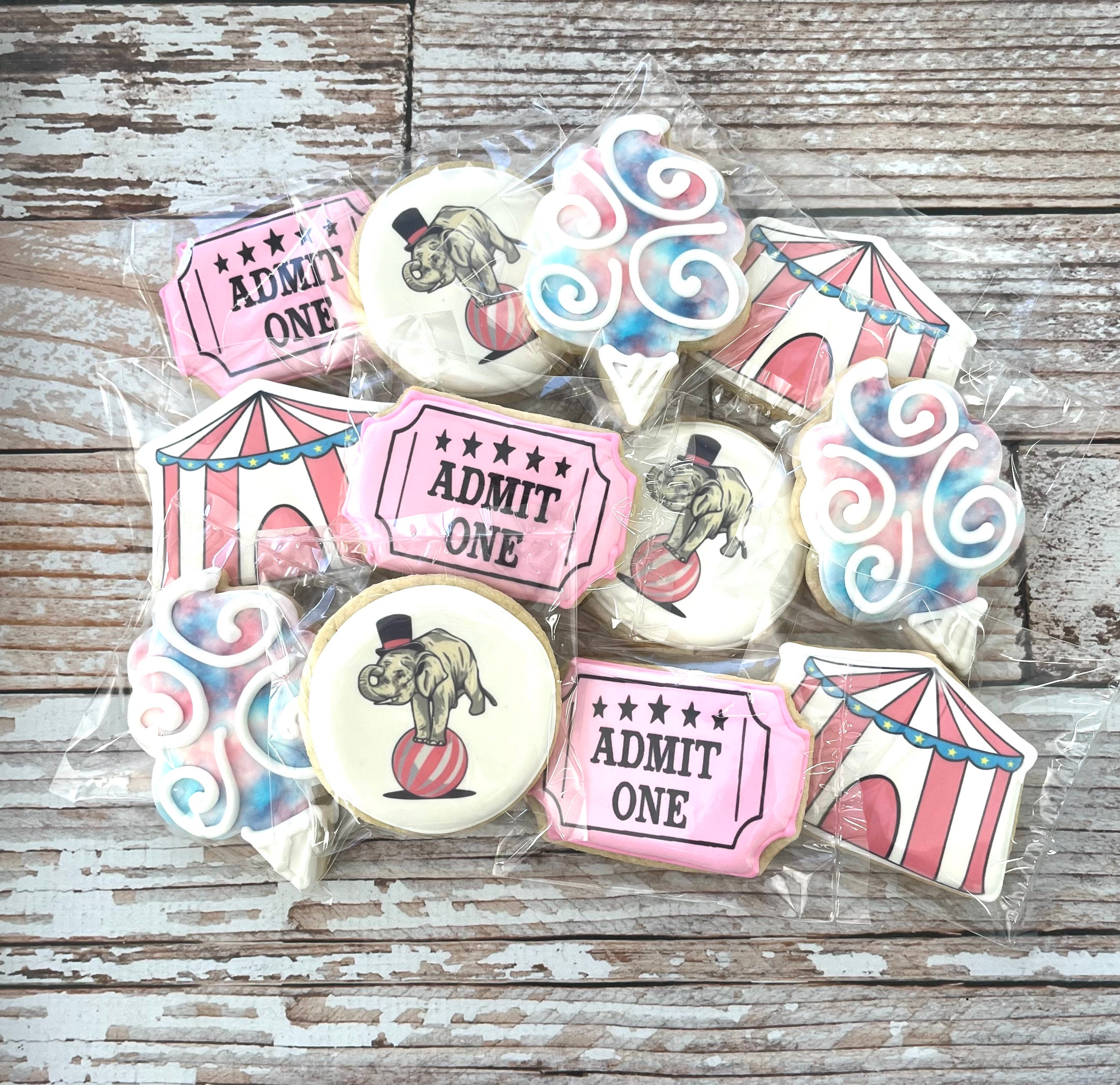 1 Dozen Pink Circus Tickets Elephant Carnival Themed Decorated Cookies ...