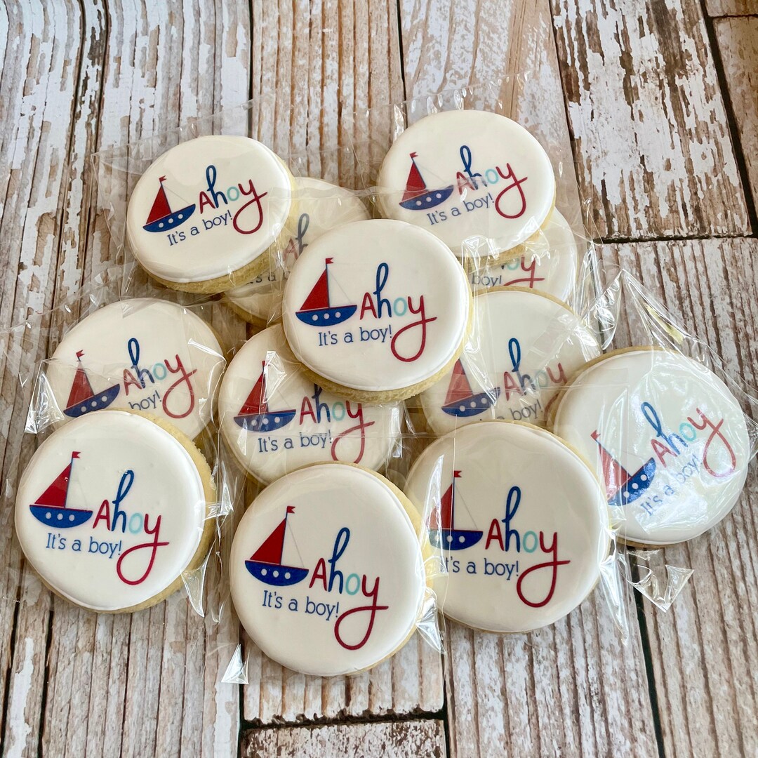 Ahoy It's a Boy Sailboat Cookies Themed Boy Baby Shower Cookies ...
