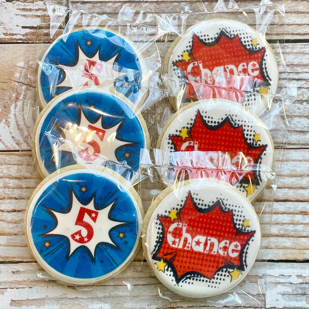 Custom Superhero Comic Themed Cookies W/name and Age Birthday Cookies ...