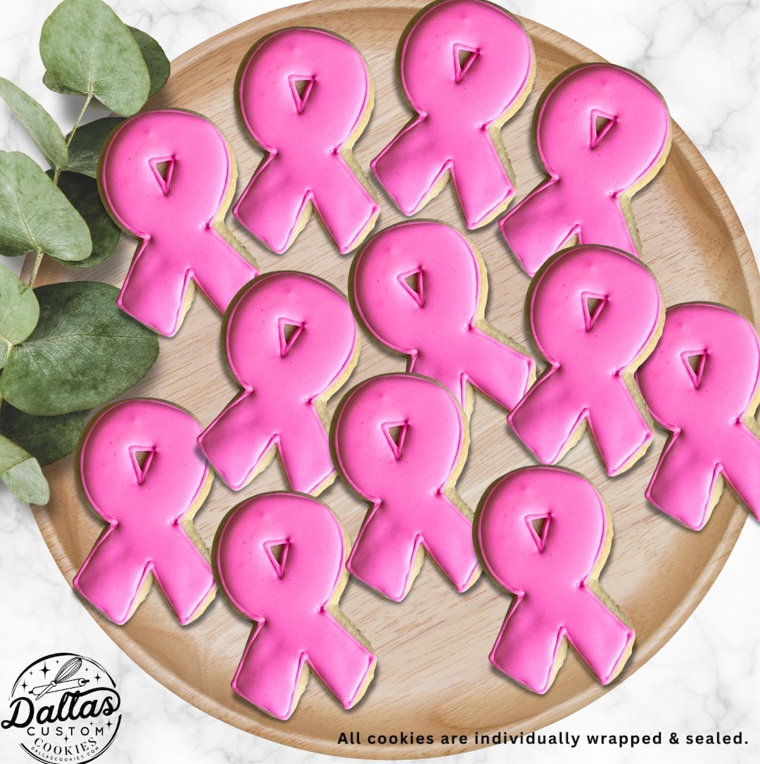 12 Count Pink Breast Cancer Awareness Ribbon Sugar Cookie Pink Ribbon ...