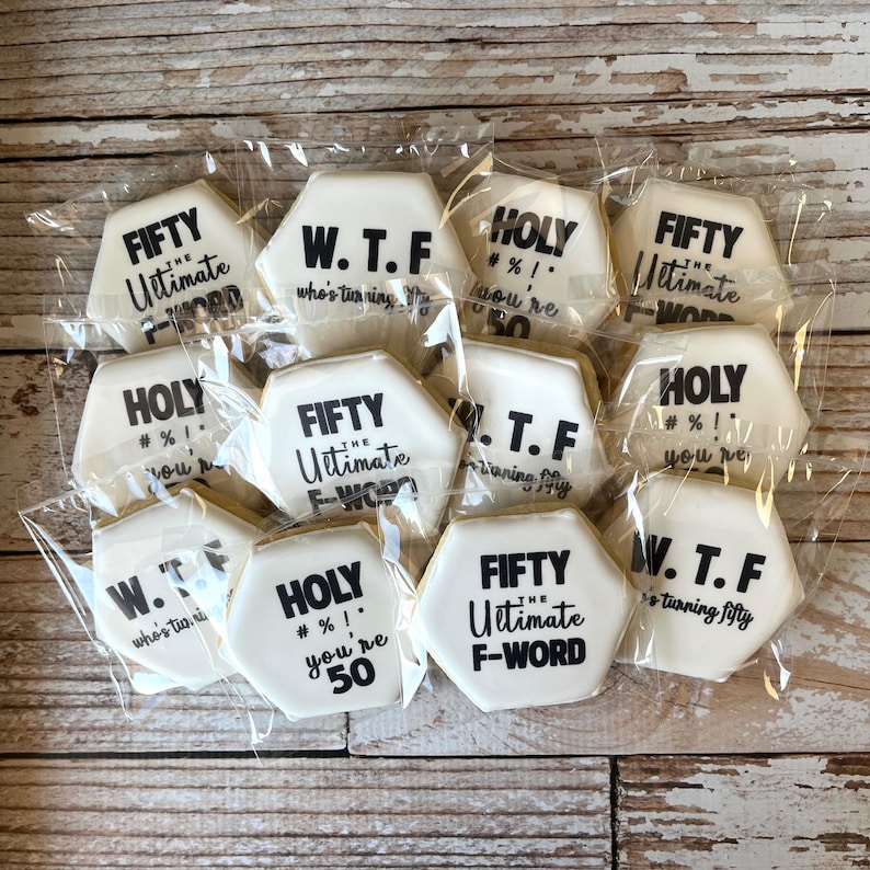 12 Count Ultimate F Word 50th Birthday Cookies WTF Fifty Birthday ...