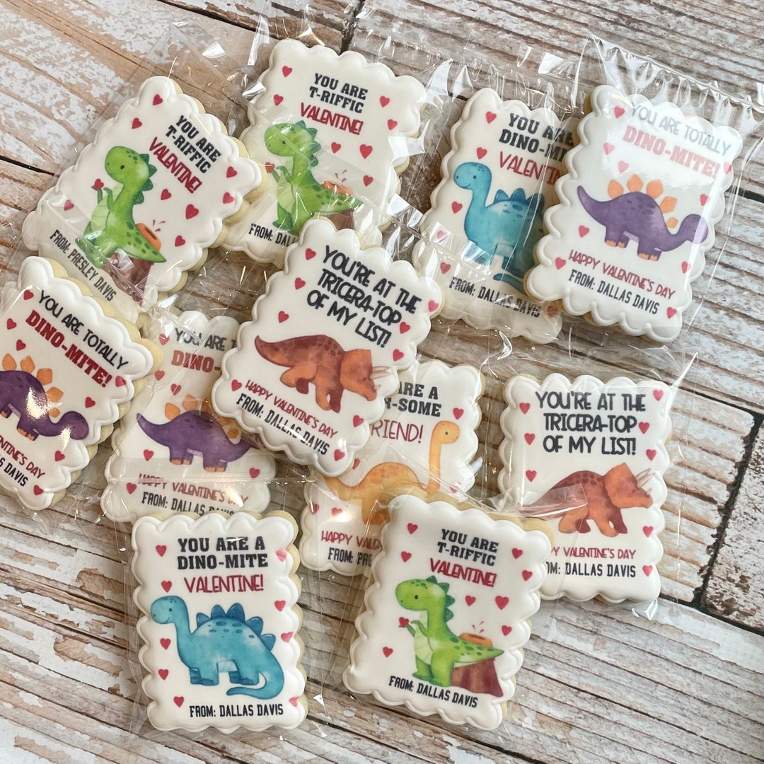 Dino Dinosaur Valentine's Day Cookie Card Gift Set Kid's School Vday ...