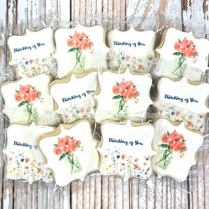 Thinking of You Floral Gift Sugar Cookies Decorated Sugar Cookies Thank ...