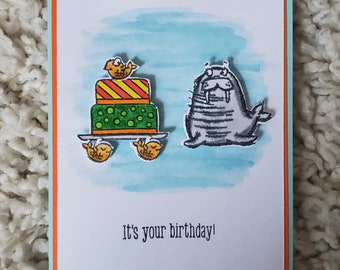 Walrus Birthday Card Donut Birthday Card Everyday Card Blank Card ...