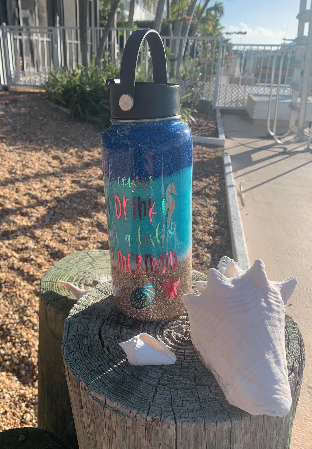 Beach Water Bottles, Beach Theme Water Bottles, Glitter Tumbler, Sea ...