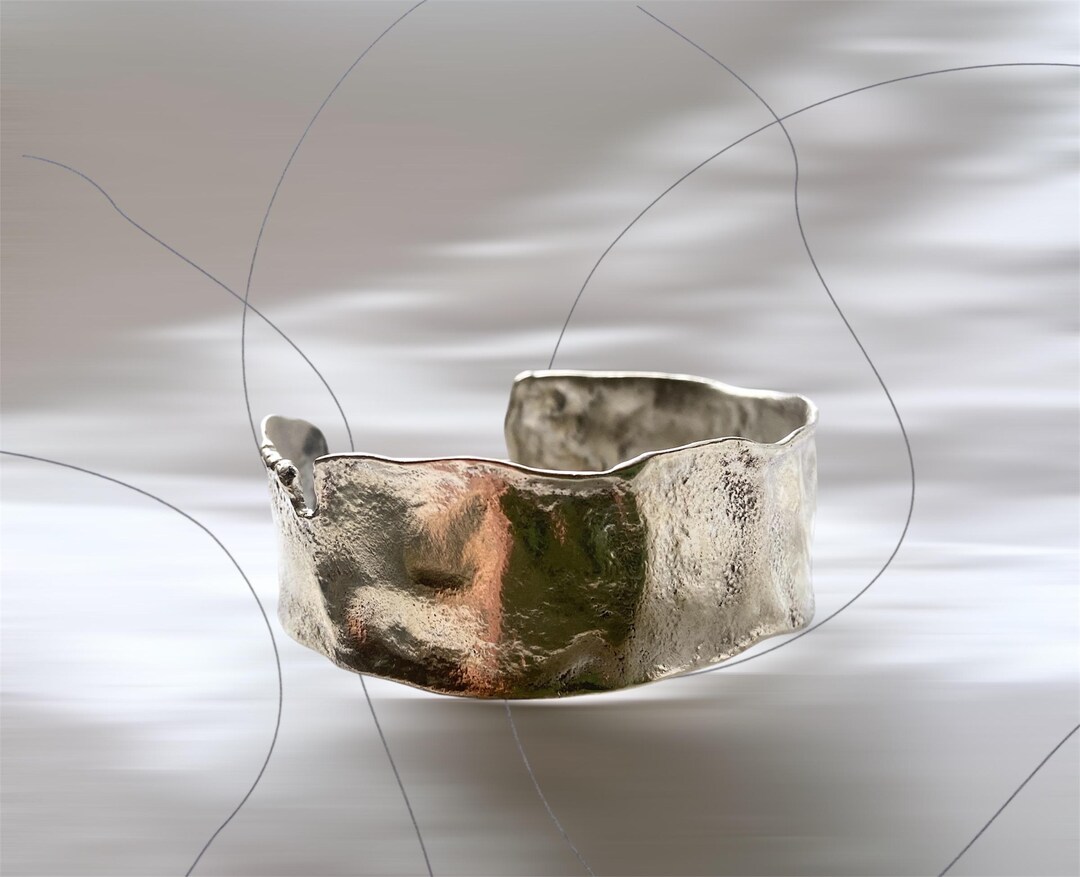 Molten Silver Cuff Bracelet, Textured Silver Wrist Cuff, Chunky 925 ...
