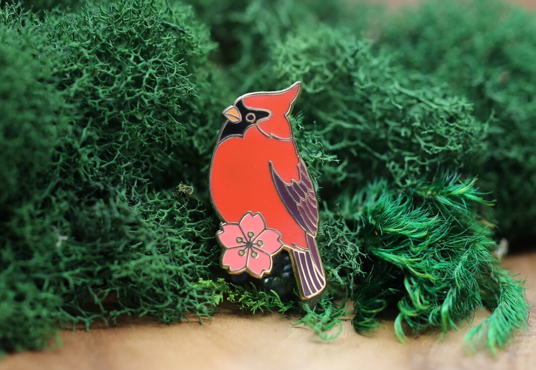Cardinal Enamel Pin: Gold Plated Bird Lapel Pin - Etsy