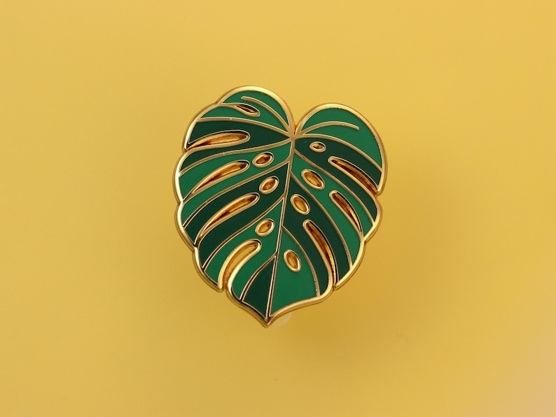 Monstera Enamel Pin: Gold Plant Lapel Pin - Etsy