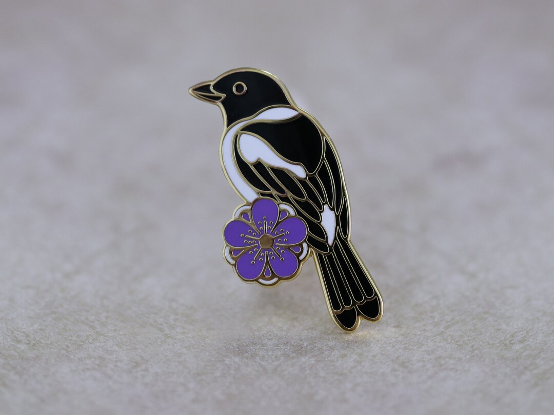 Magpie Bird Hard Enamel Pin: Gold Plated Lapel Pin - Etsy