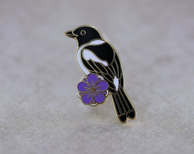 Tiny Magpie Enamel Pin | Brass Nickel Pin | Hard Enamel Pin | Lapel Pin ...