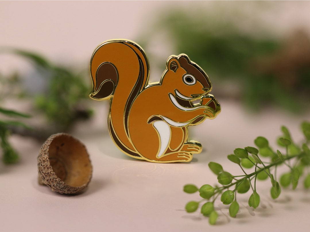 Squirrel Enamel Pin: Gold Plated Lapel Pin - Pinbeast Studio - Etsy
