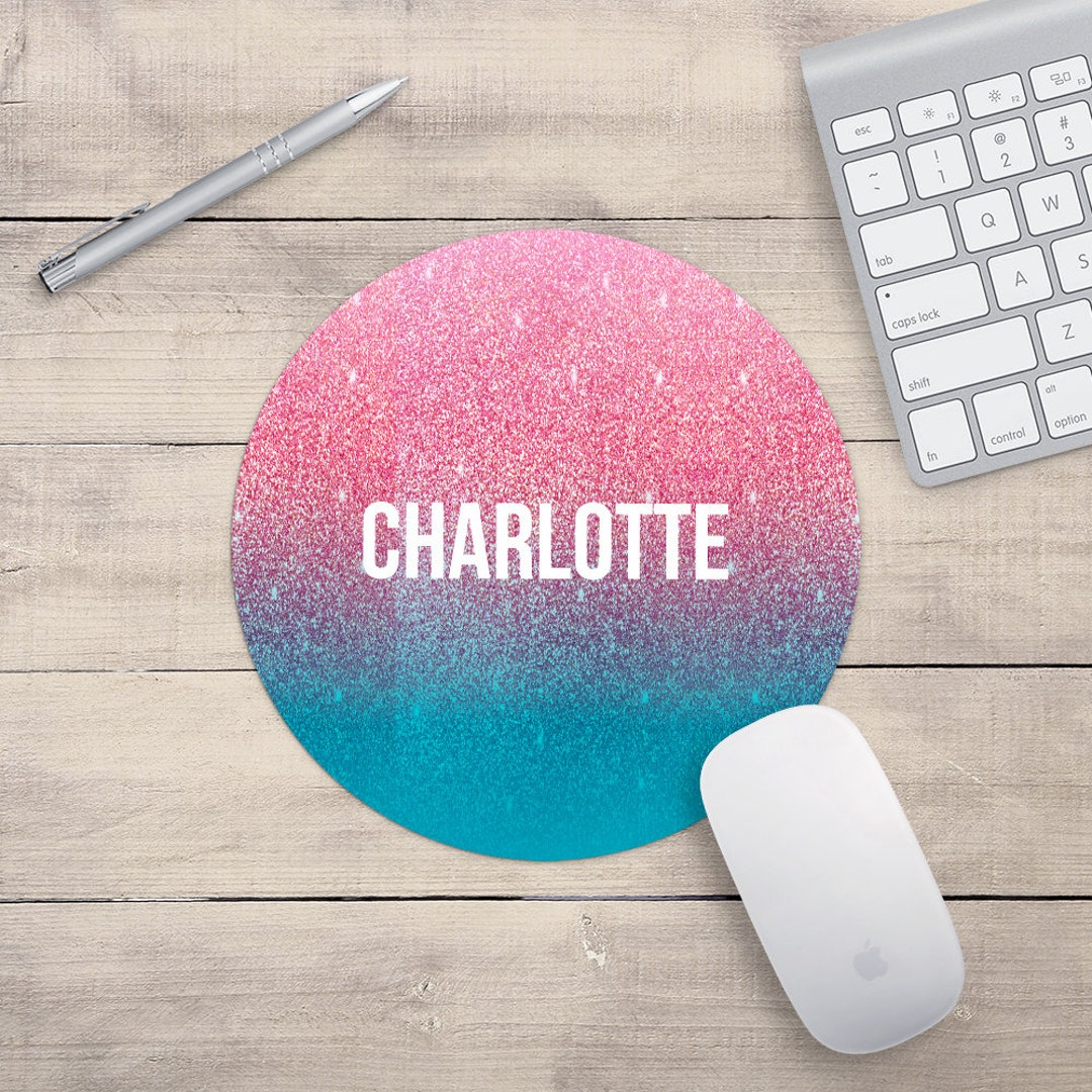 Personalised Pink Blue Glitter Ombre Mouse Mat Rectangle or Round ...