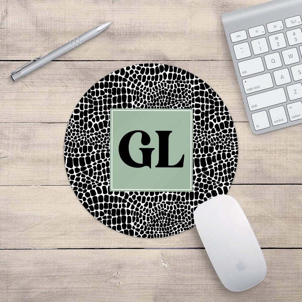 Personalised Crocodile Print Mouse Mat Initials Rectangle or Round ...