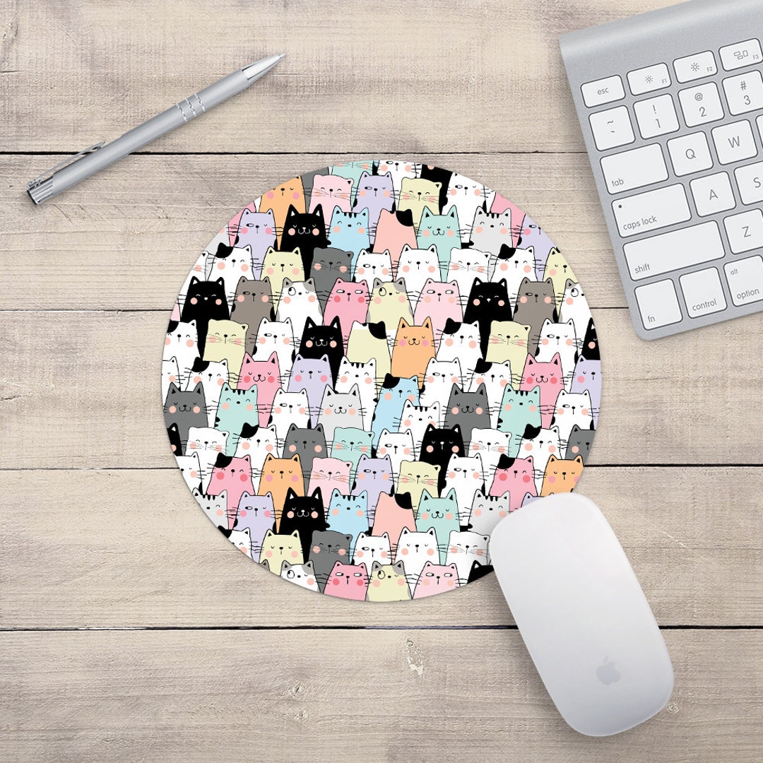Colourful Cats Cartoon Cats Mouse Mat Rectangle or Round Mousepad Desk ...