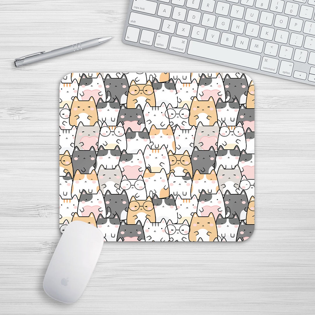 Cat Illustration Cats Cute Mouse Mat Rectangle or Round Mousepad Desk ...