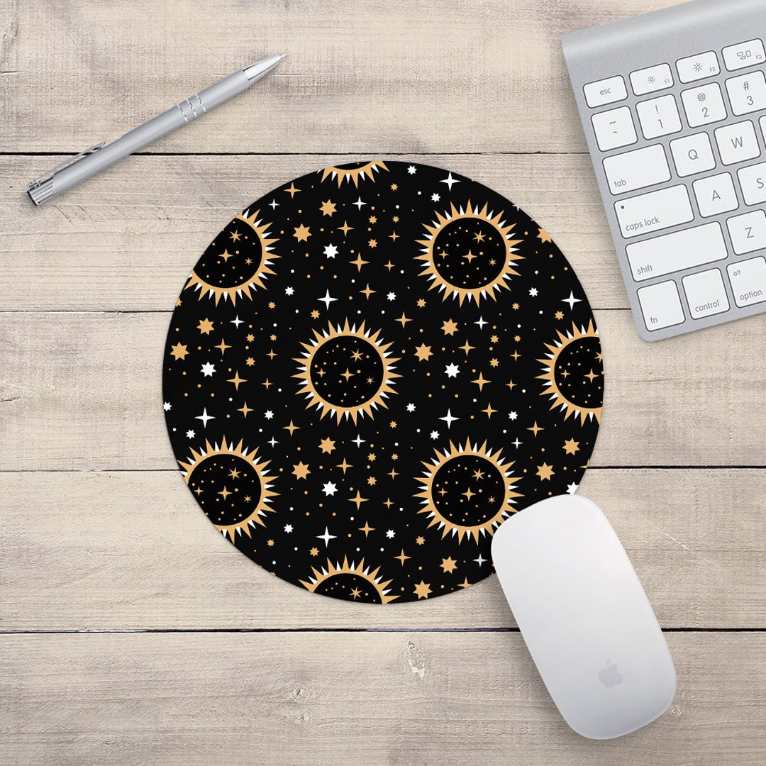 Black Gold Moon Sun Star Celestial Mouse Mat Rectangle or Round ...