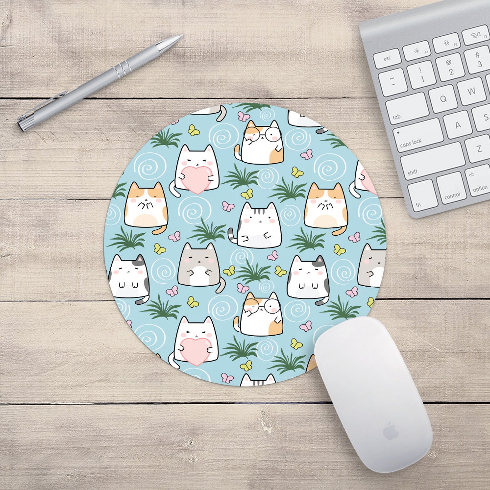 Cat Cartoon Illustration Cats Cute Mouse Mat Rectangle or | Etsy