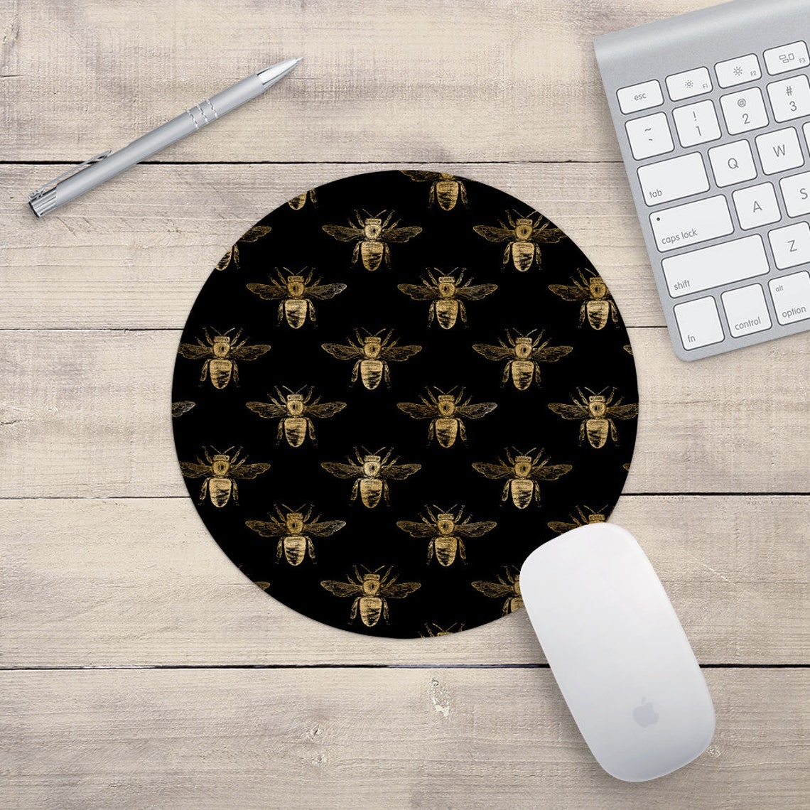 Black & Gold Bees Honey Bee Mouse Mat Rectangle Or Round | Etsy