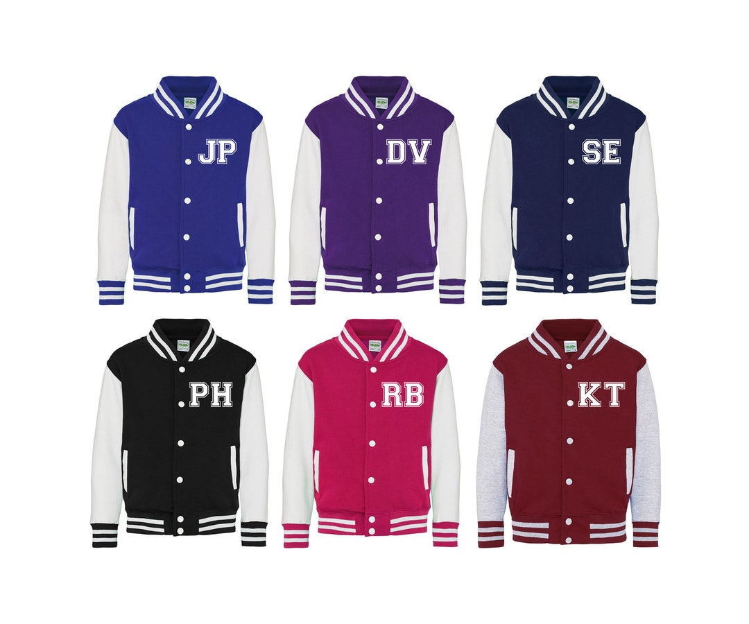 Personalised Kids Varsity Jacket, Custom Initials, Girls and Boys ...