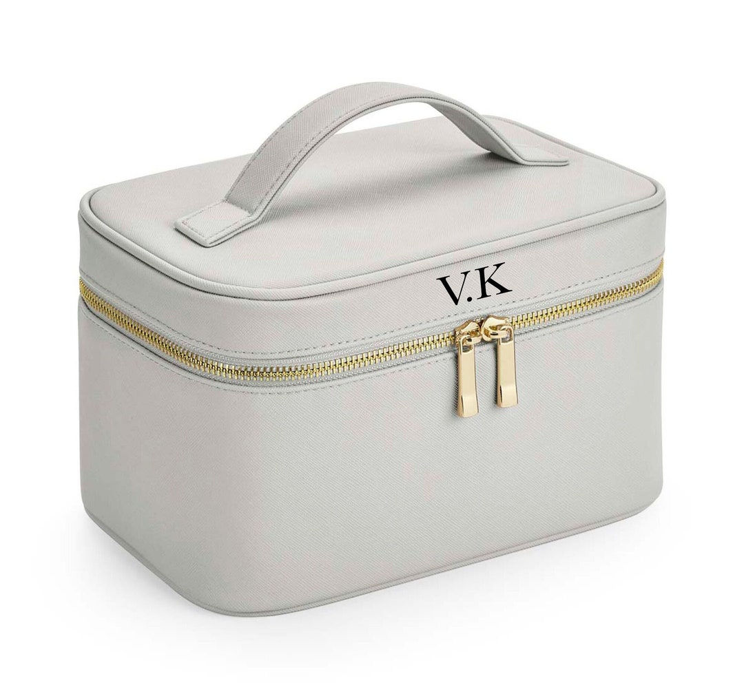 Personalised Vanity Case, Custom Initials, Large Cosmetic Case, Leather ...