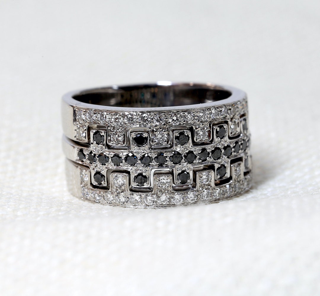 Diamond Interlocking Ring - Vintage Black and White Diamond ...