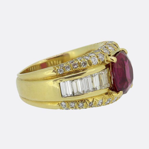Vintage Ruby Diamond Bombe Ring 18ct Yellow Gold - Gem