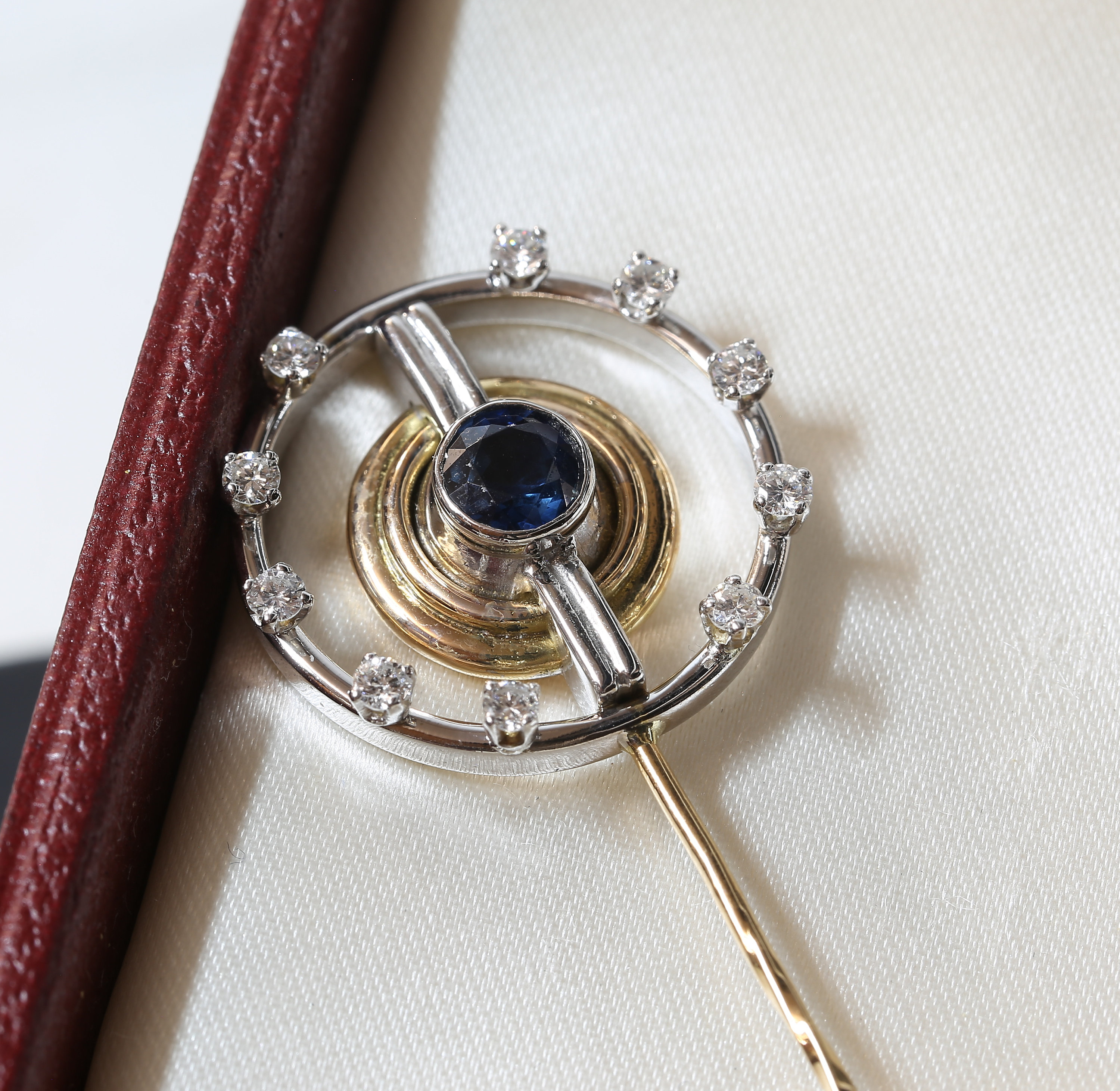 Vintage Sapphire and Diamond Lapel Pin 18ct Yellow & White Gold Circa ...