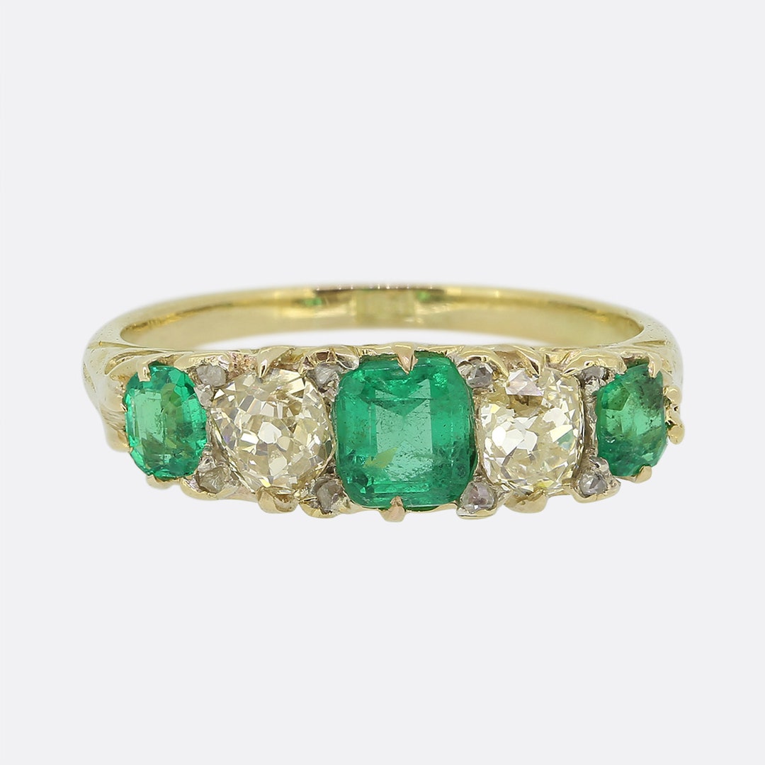 Edwardian Emerald and Diamond Five Stone Ring 18ct Yellow Gold - Etsy