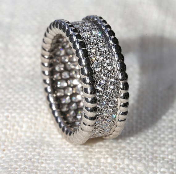 Van Cleef and Arpels Perlee Three Row Diamond Ring 18ct White Gold Etsy