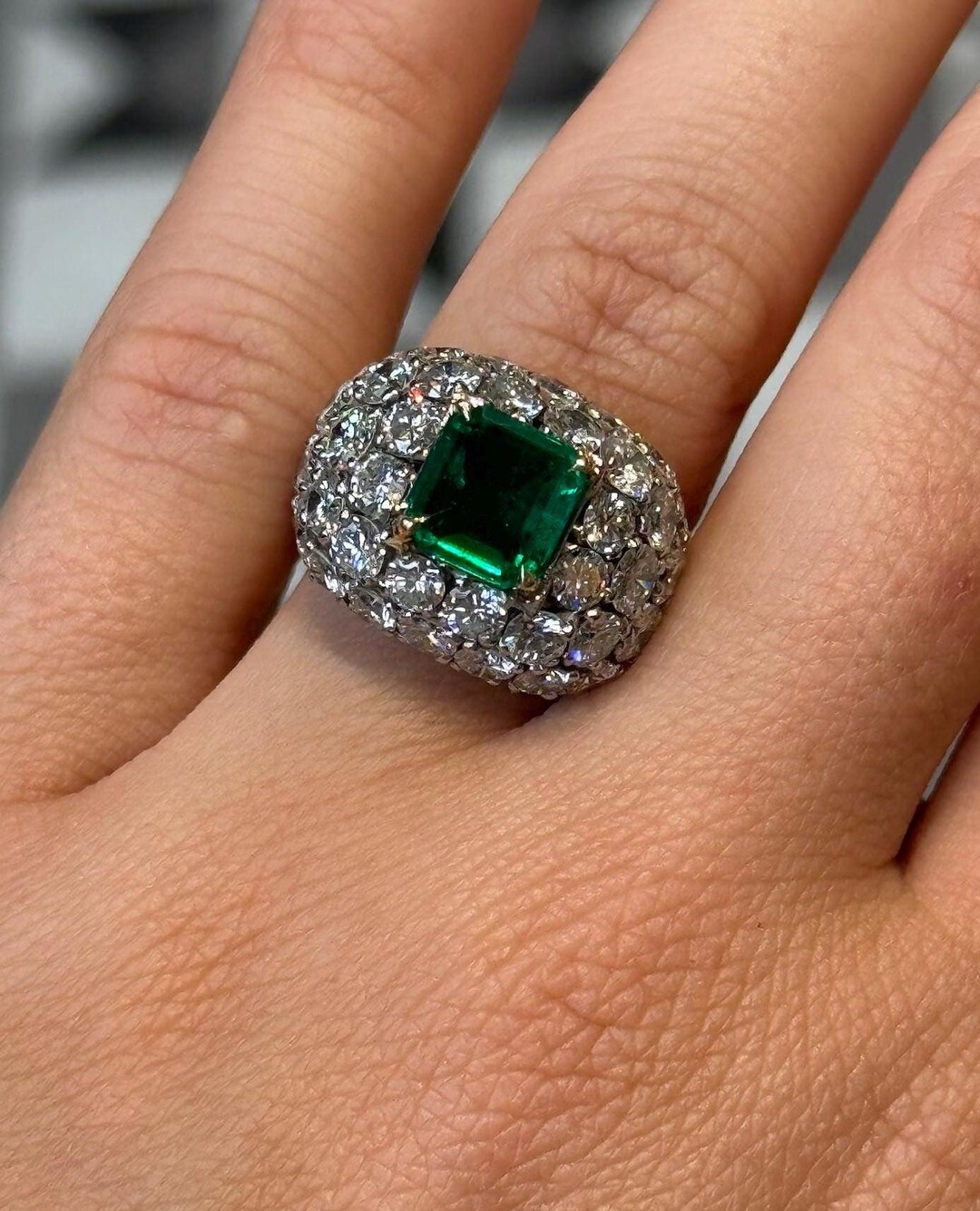Vintage Colombian Emerald and Diamond Bombe Cluster Ring Platinum - Etsy