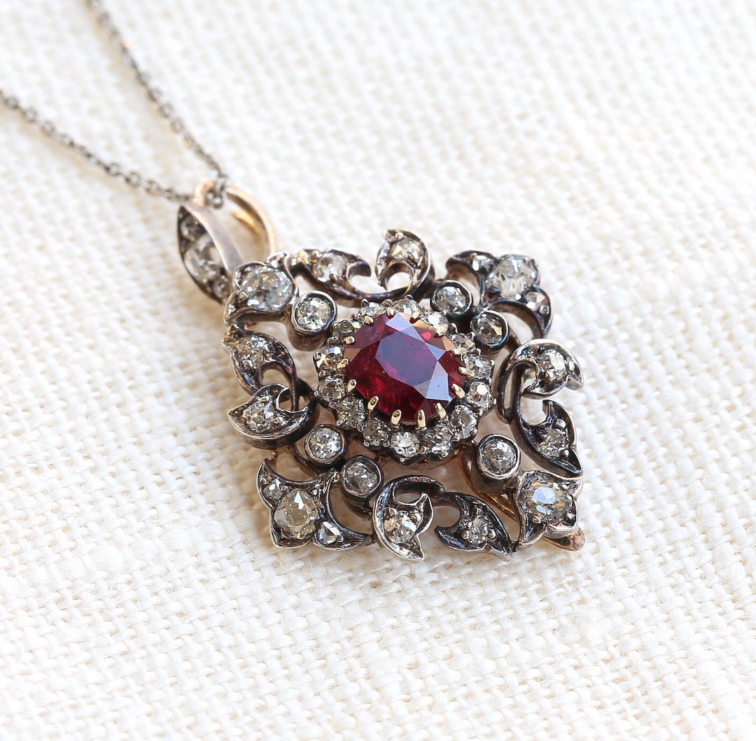 Victorian Ruby and Diamond Pendant Necklace 15ct Gold & - Etsy
