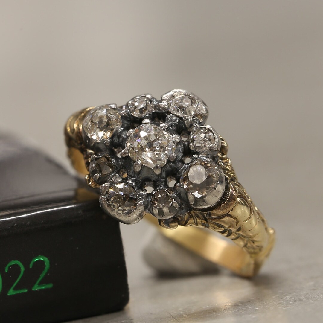 Georgian Old Cut Diamond Cluster Ring - 18ct Yellow Gold - Etsy