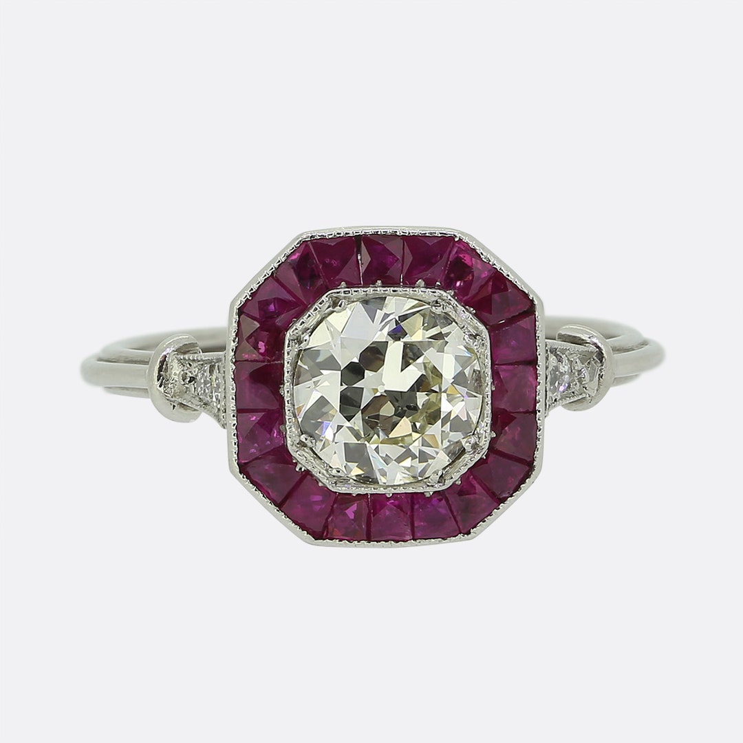 Vintage Diamond and Ruby Target Ring in Platinum - Etsy