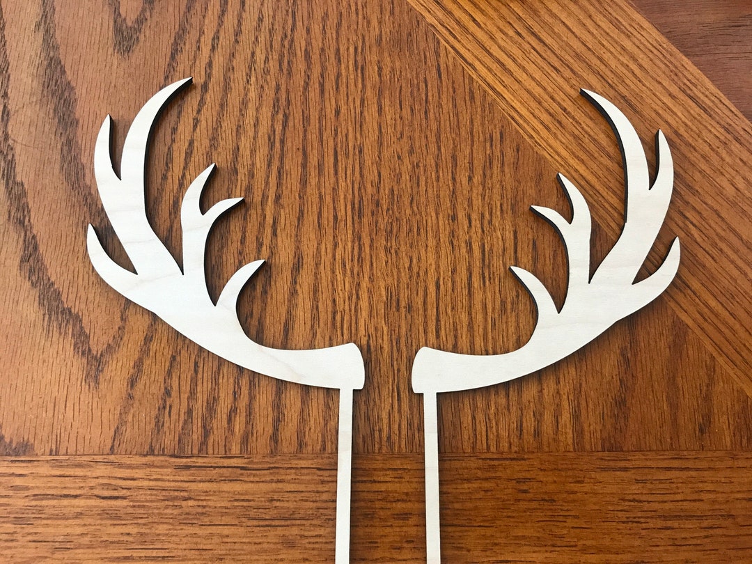 Antler Cake Topper, Wood Wedding Cake Pick, Rustic Deer Birthday Party ...